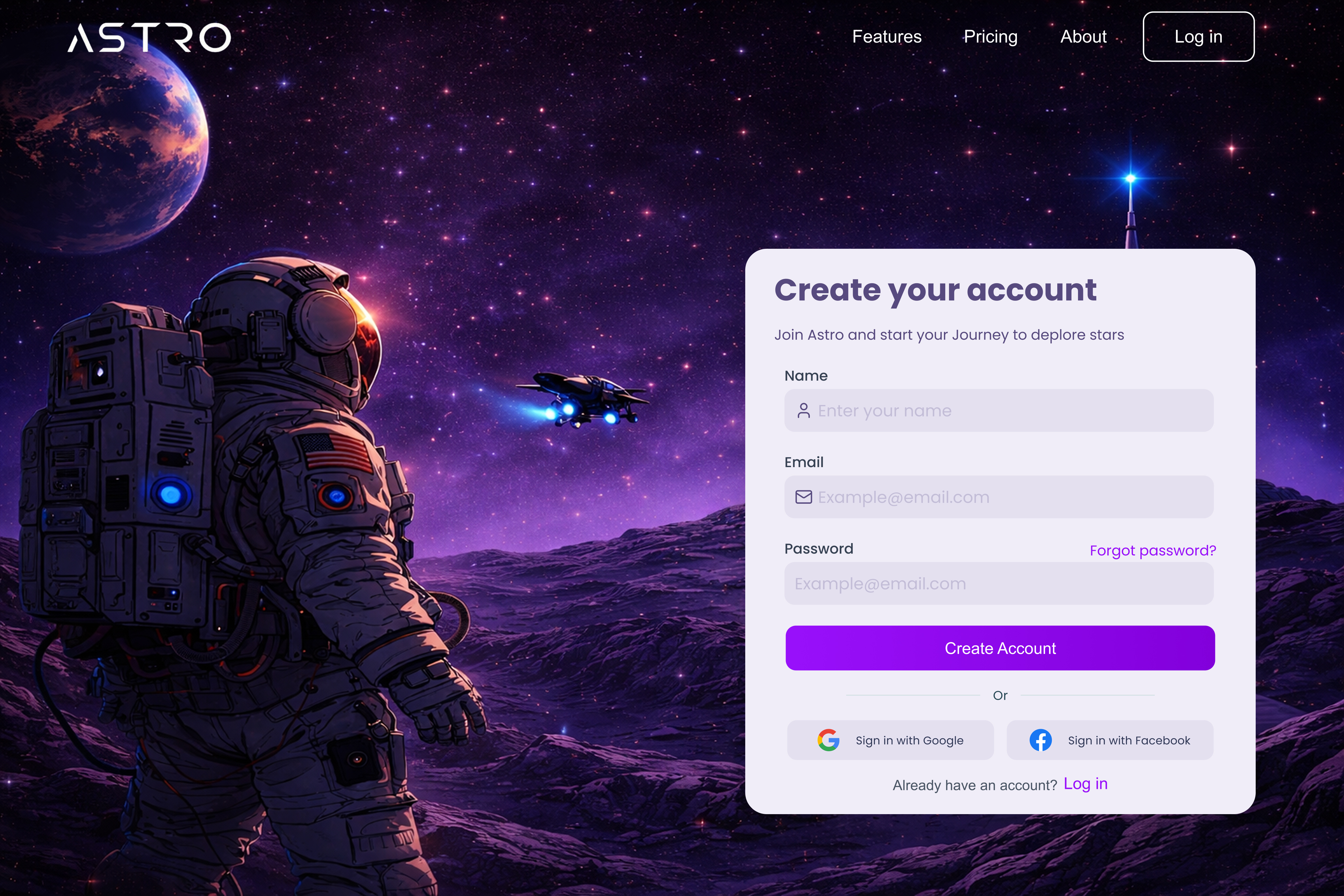 Astro – Login & Sign-Up UI by Dhyey Modi on Dribbble