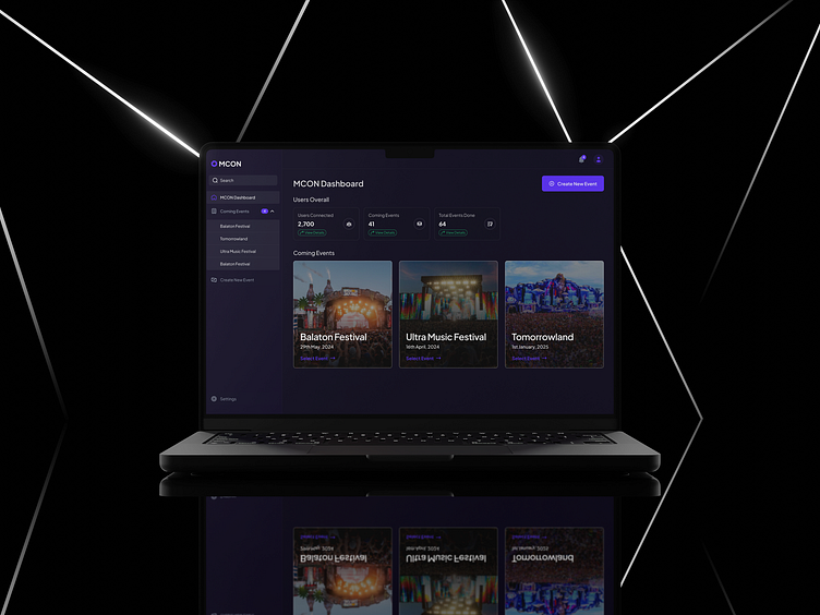 MCON, music events planner: Main dashboard screen by Bilal Khawaja on ...