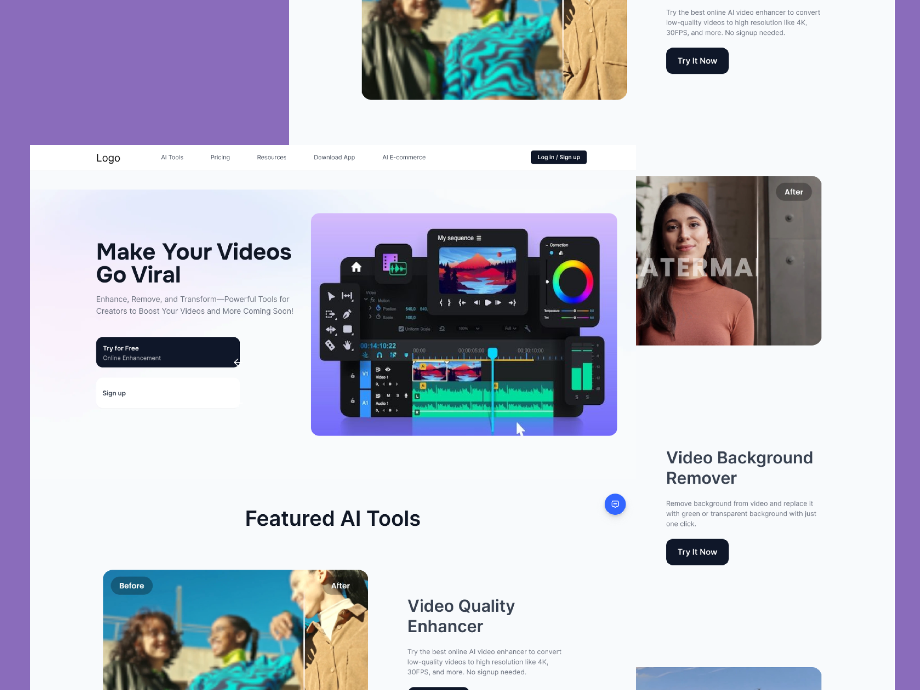 AI Video Enhancement & Creator Tools | SaaS Landing P by Shireen Zainab ...