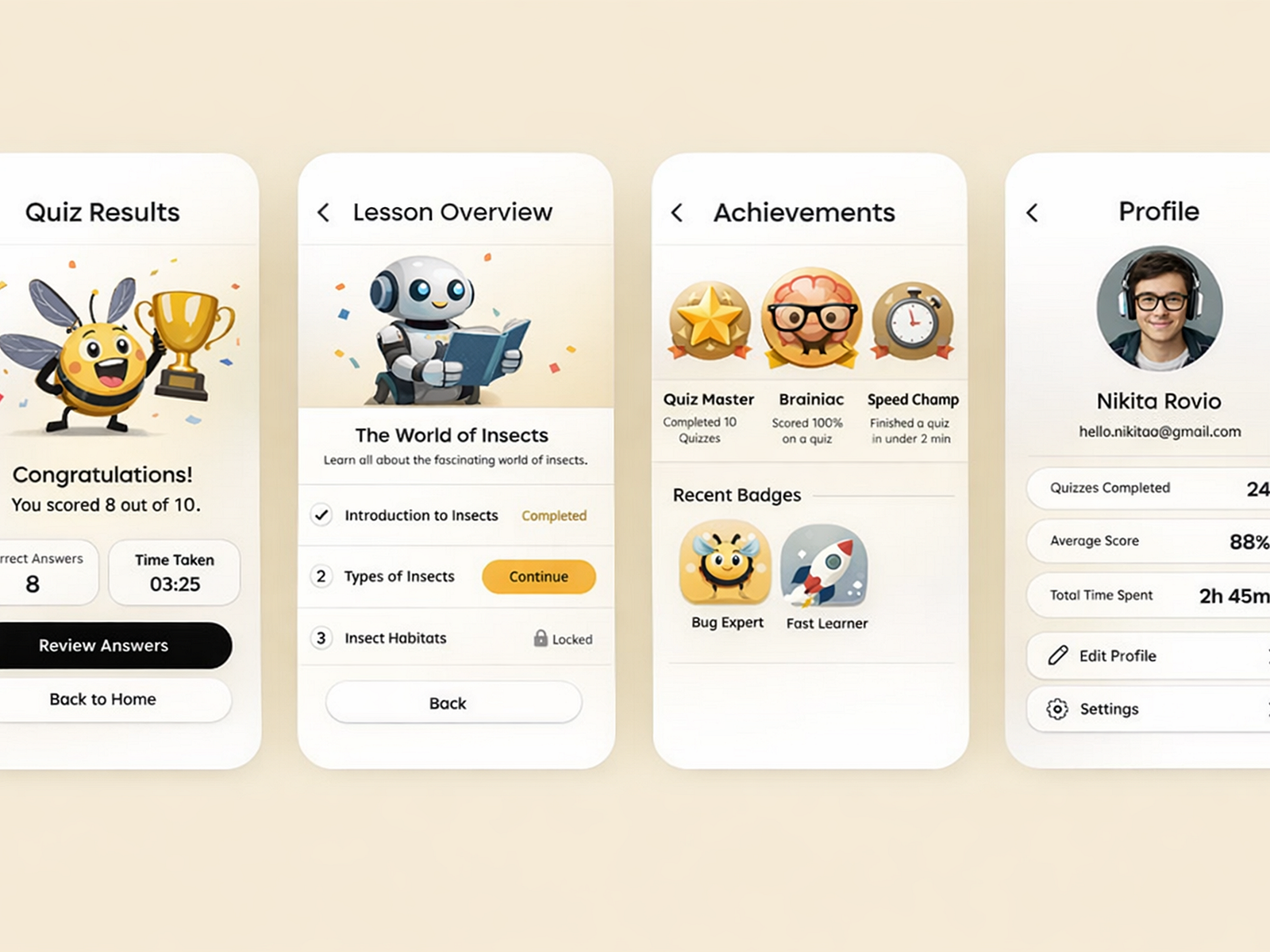 BuzzLearn – Gamified Learning Mobile App UI by Hamza Akhtar on Dribbble