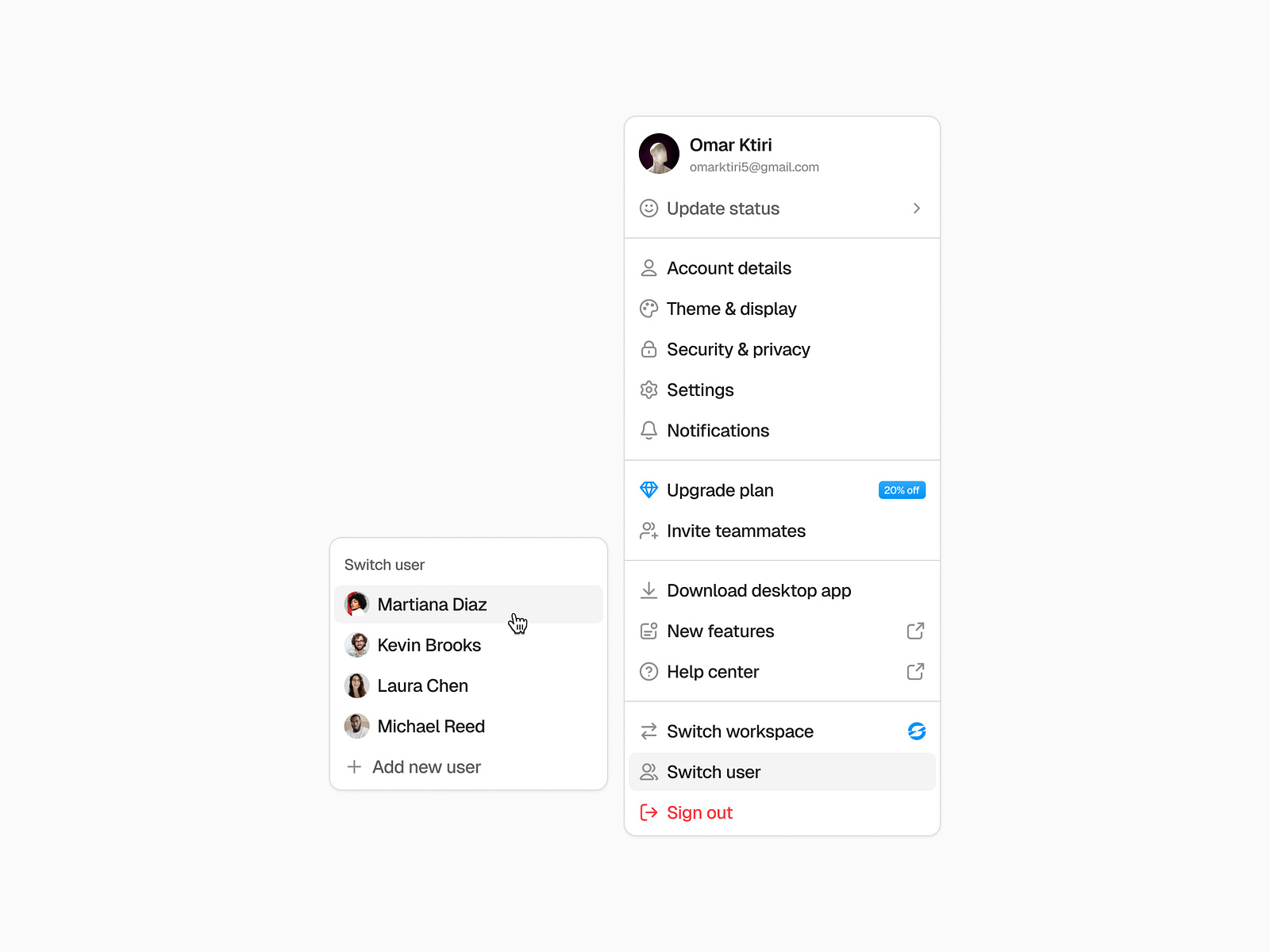 Switch user menu by Omar Ktiri on Dribbble