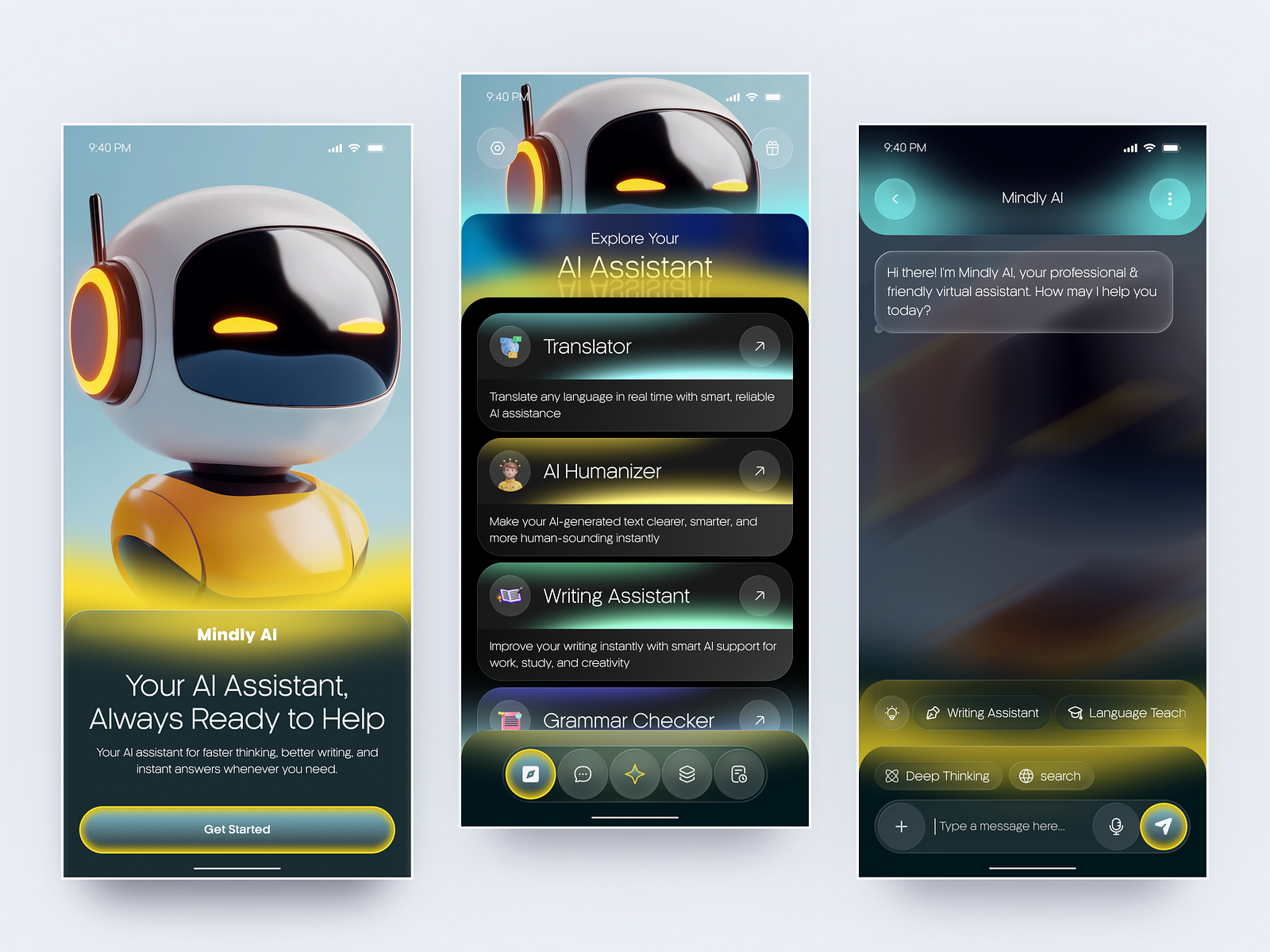Futuristic AI Assistant Mobile App UI Design by Imran Jakir on Dribbble
