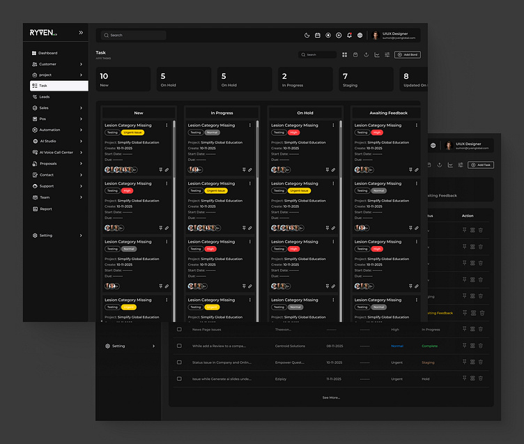 Ryven CRM – Task Management Dashboard (Dark Mode) by Ryven Global LLC ...