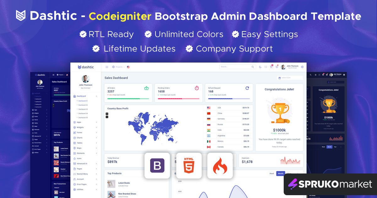 Dashtic CodeIgniter Admin Dashboard Template by SprukoMarket on Dribbble