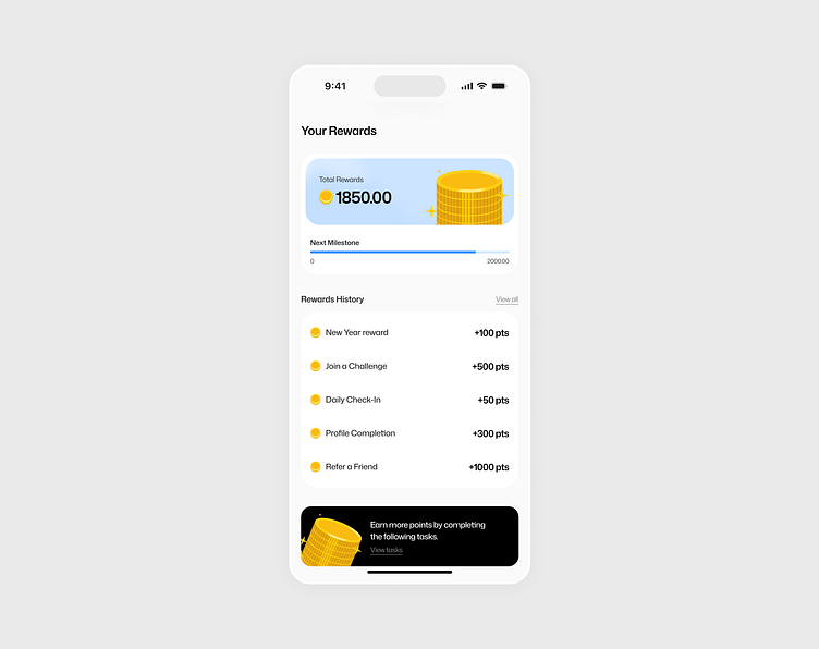 Rewards UI Light Mode by Michael Kaine on Dribbble