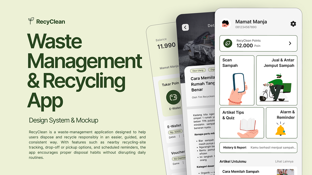 RecyClean — UI/UX Design, Mockup, & Prototype — Study by Alfi Faishal ...