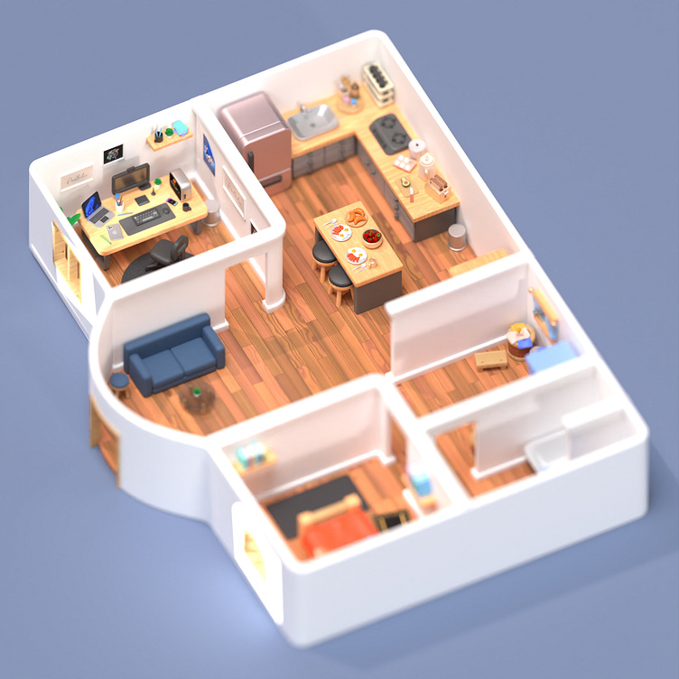 Cozy Isometric Home Interior by Rully Herdian on Dribbble