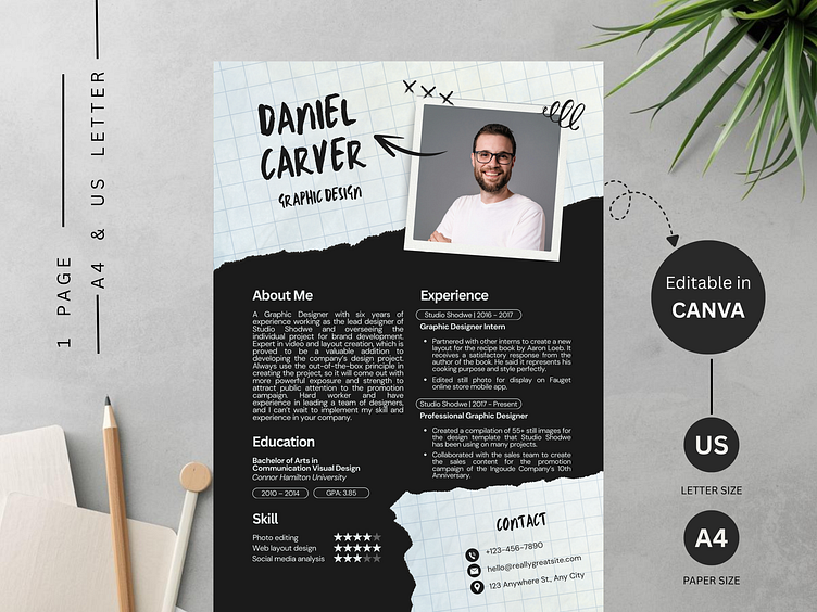 Torn Paper Resume + Cover Letter Template (Canva) — US Letter + by ...