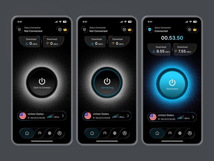 VPN — Mobile App UI Design by Blend wrk UI/UX for Blend wrk on Dribbble