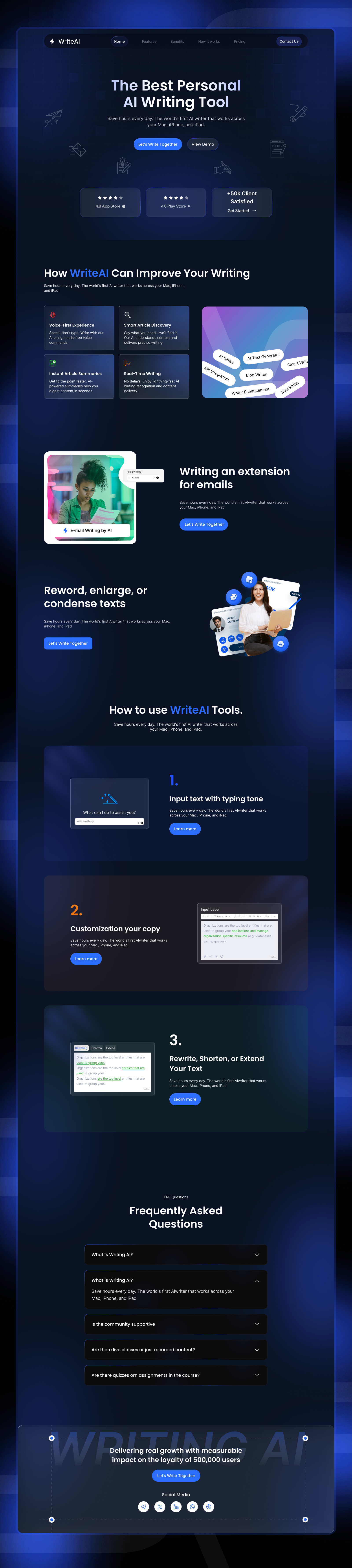 Writing AI Website – SaaS Landing Page UI Design | Dark Mode by Qivex ...