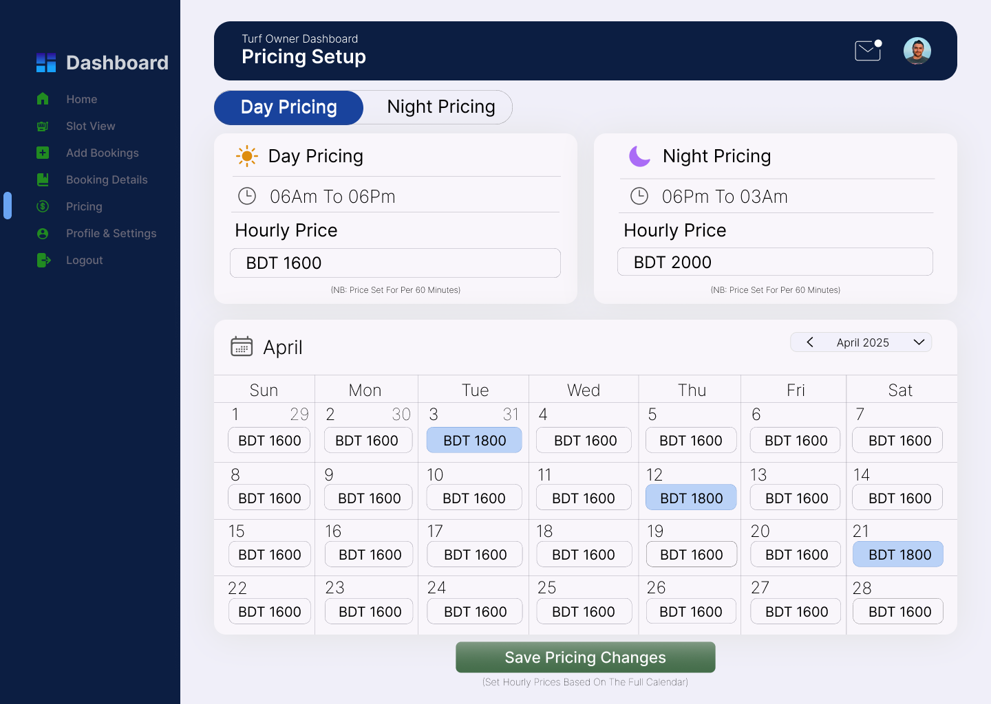 Turf Owner Dashboard by Muntasir Sifat on Dribbble