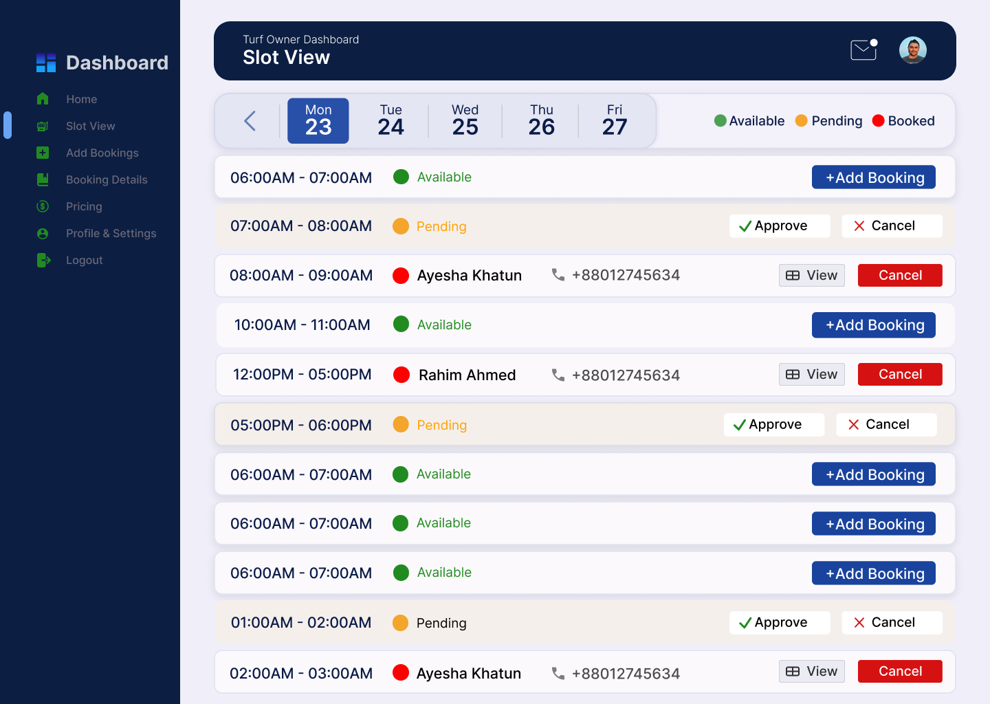 Turf Owner Dashboard by Muntasir Sifat on Dribbble