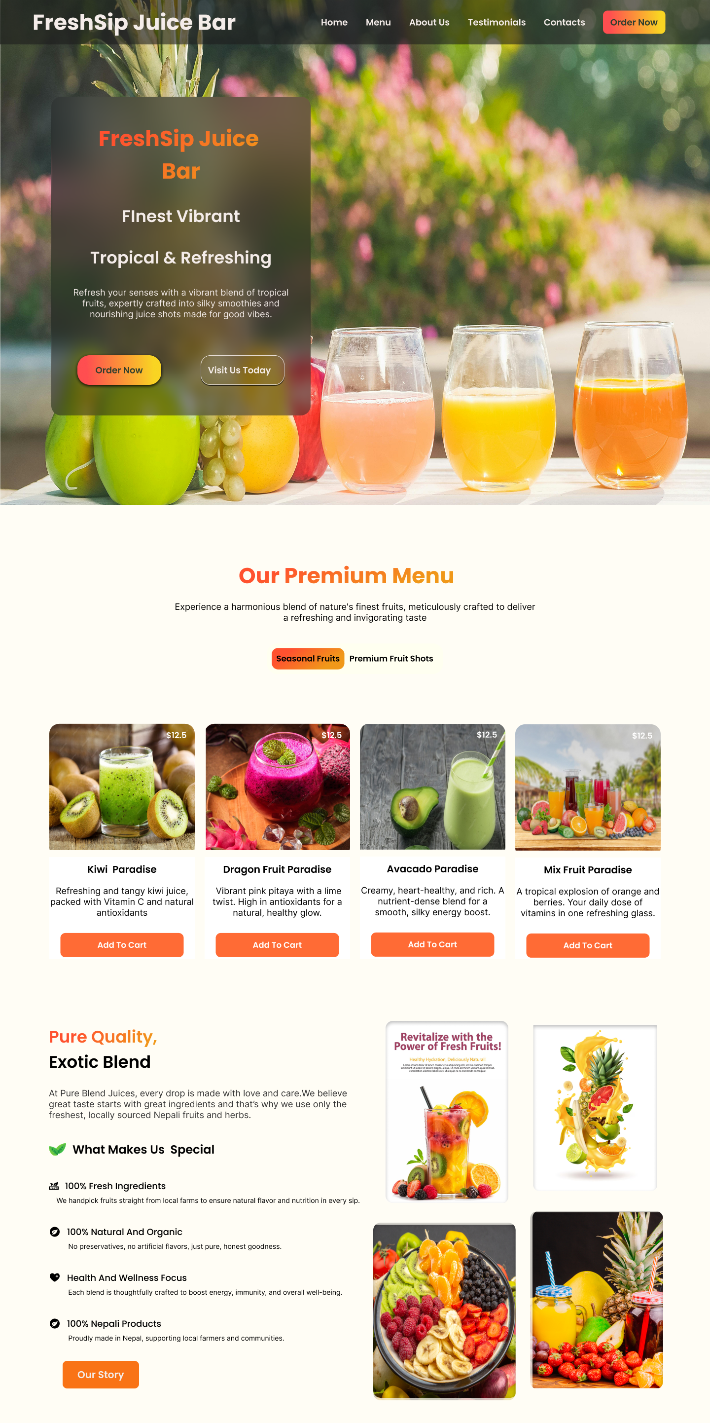 Fresh Juice Bar Landing Page & Prototype by Dipesh Basnet on Dribbble