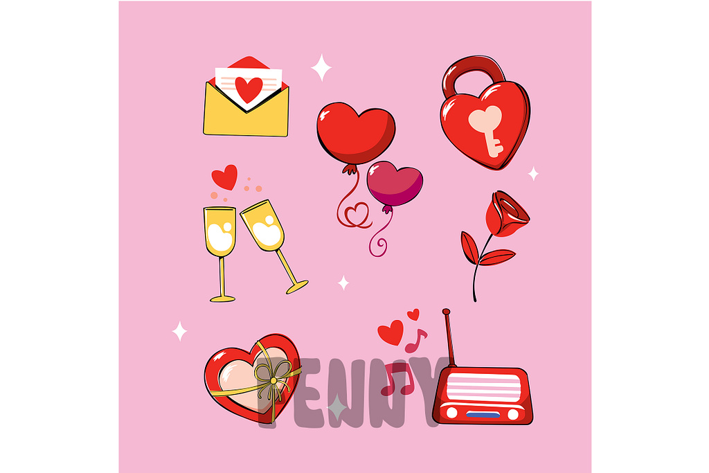 Valentine's Day Related Cartoon Objects Collection by Fenny Apriliani ...
