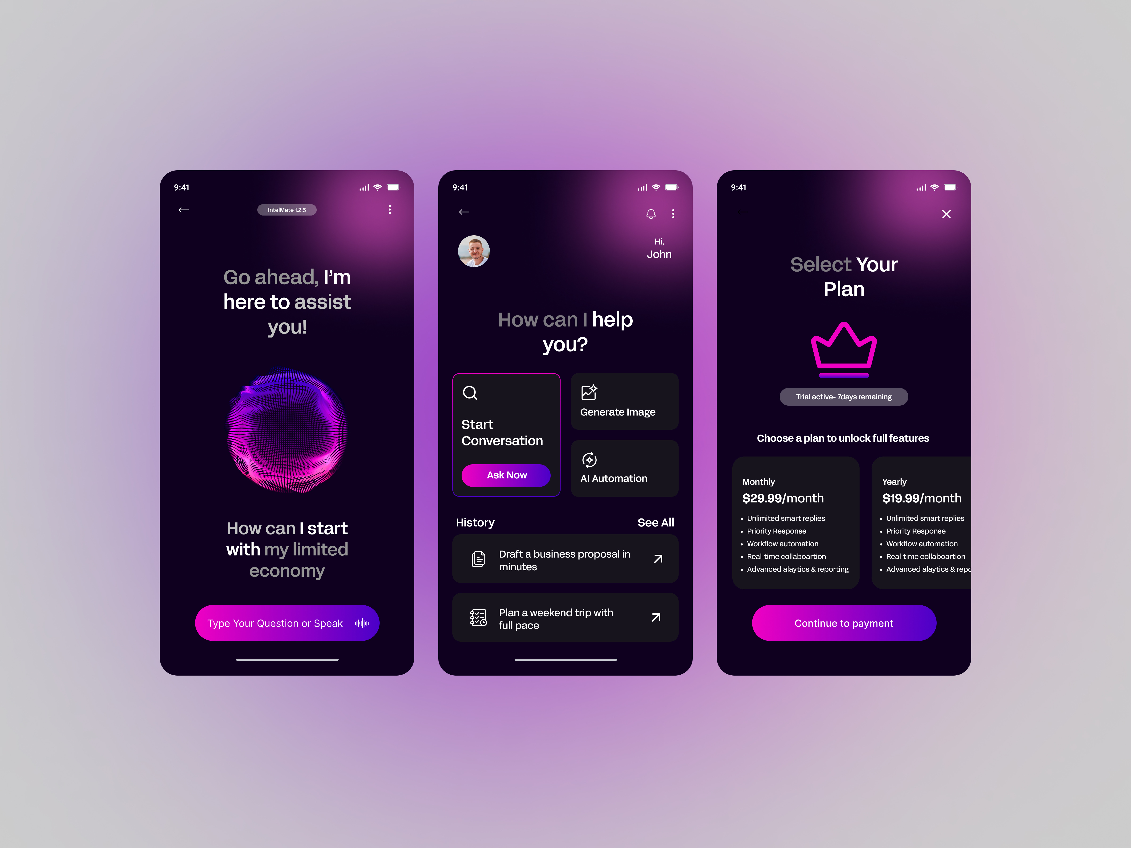 Personal AI Assistant App UI Design by Eiahia Sohel on Dribbble