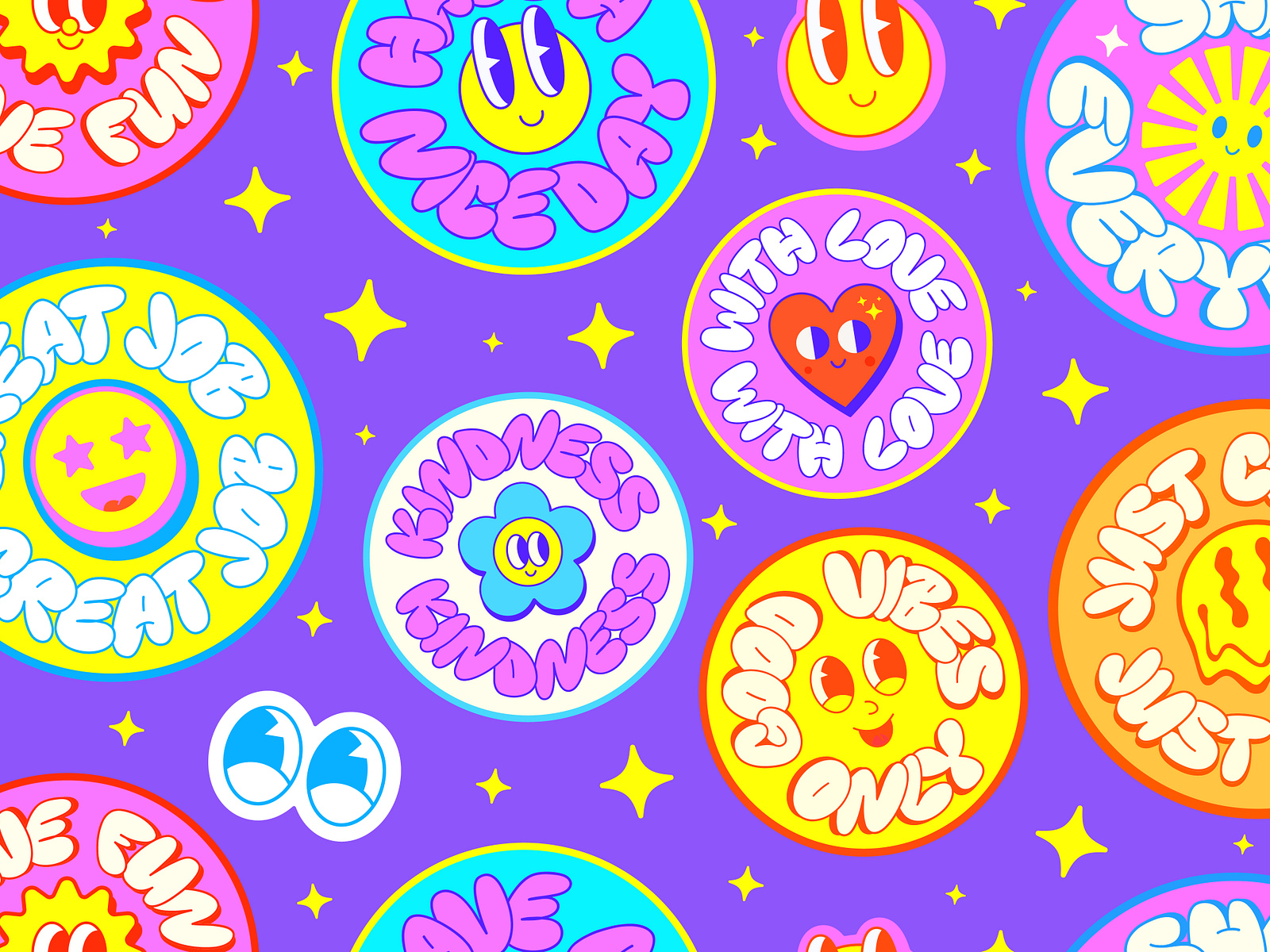 Cute Y2K Funny Stickers Vector Design. Groovy Cartoon Patches. by ...