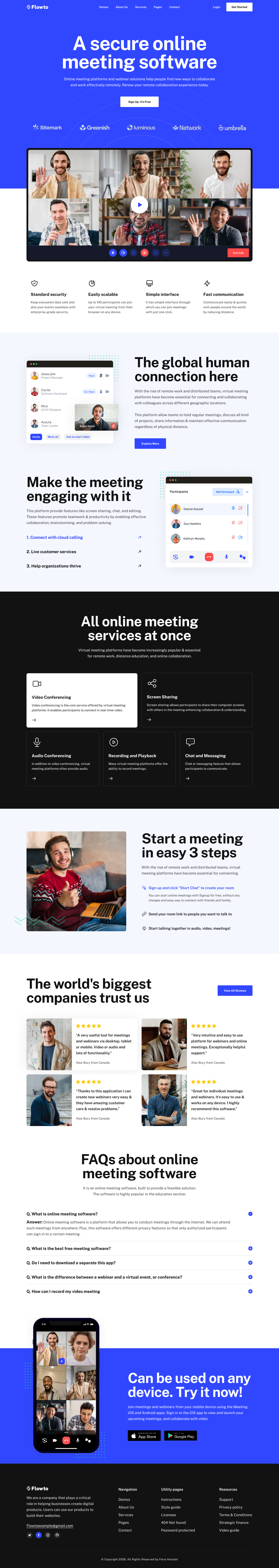 Virtual Meeting Platform – SaaS landing page by Faria Hossain on Dribbble