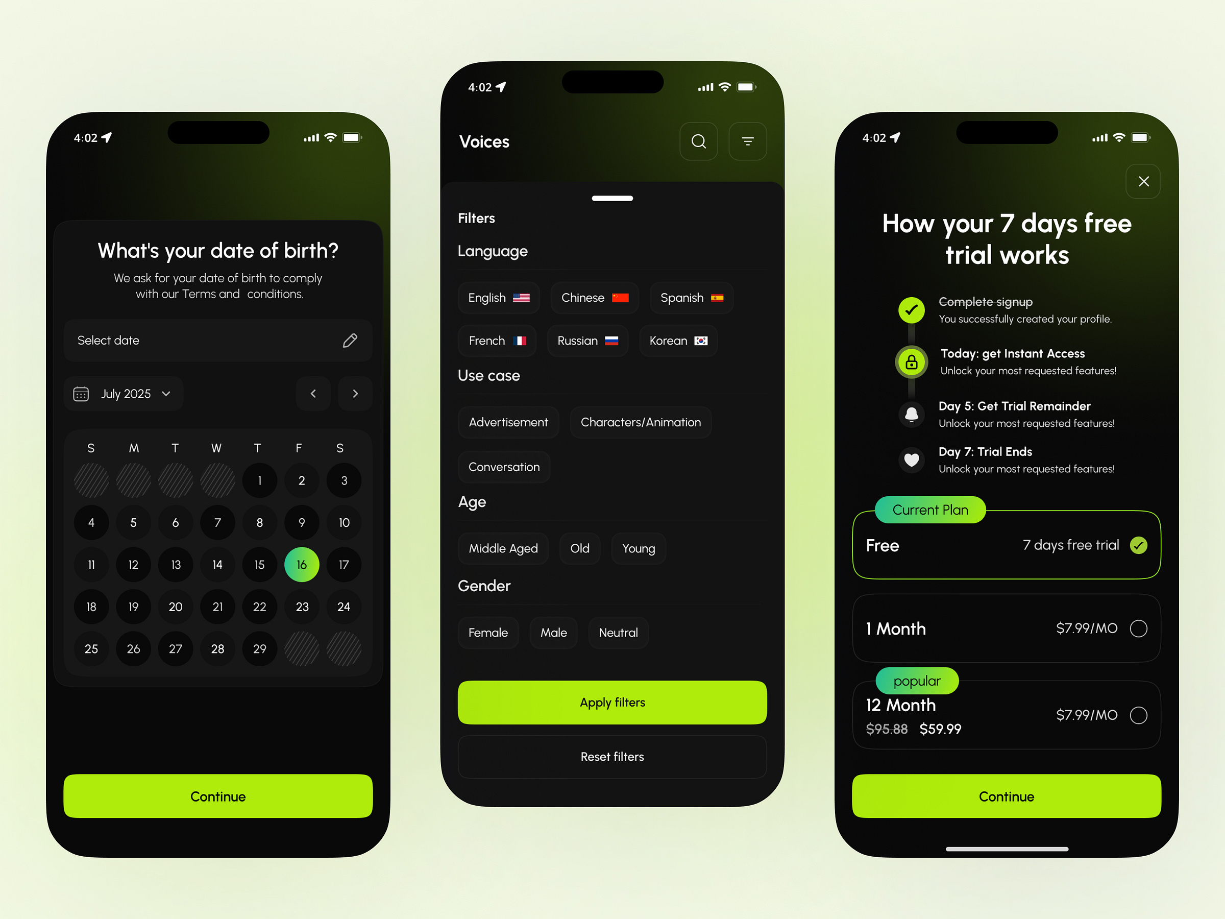 Voice AI Mobile App – Onboarding & Filters by Md Emon on Dribbble