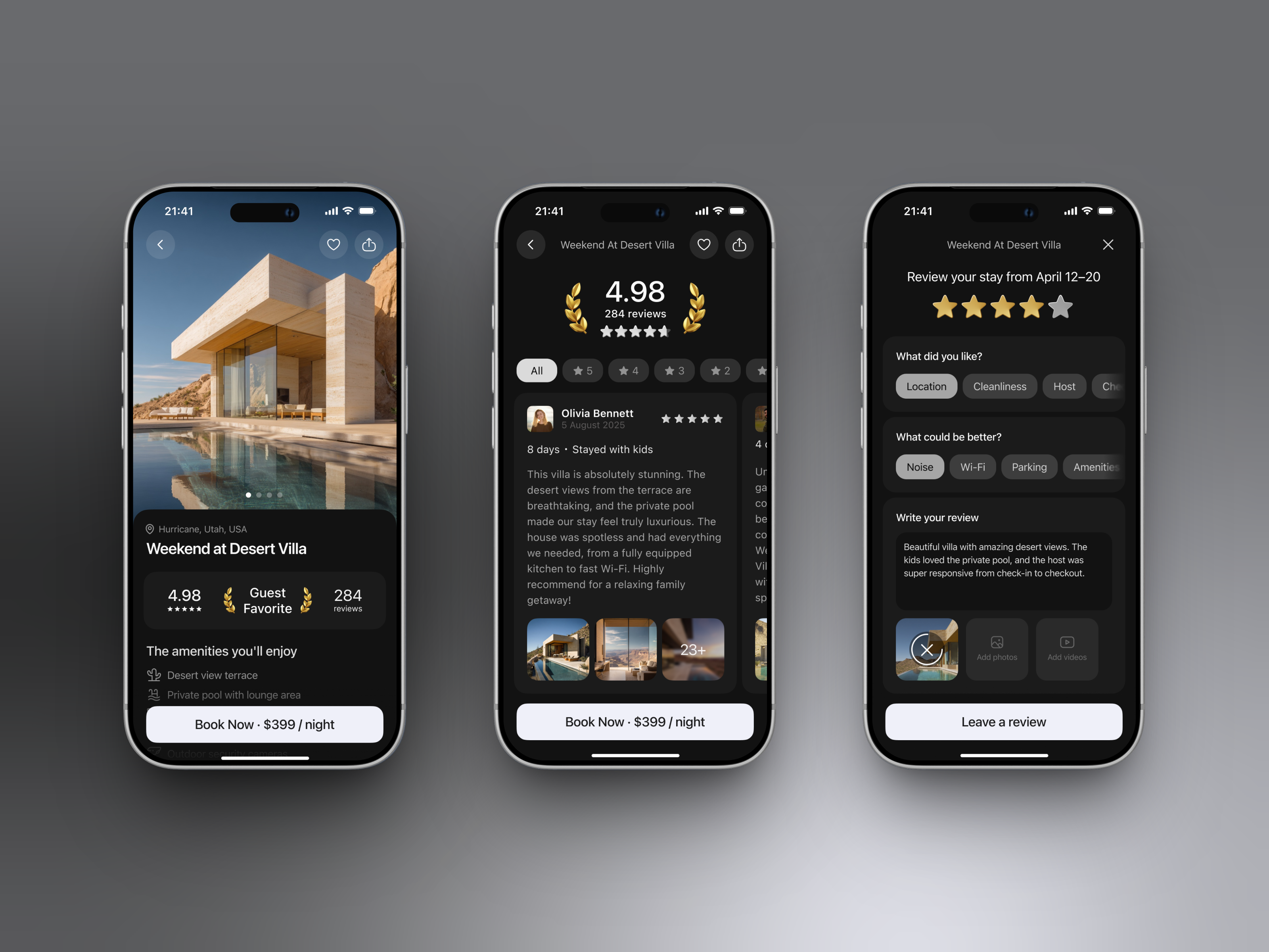 Weekend Desert Villa – Booking App UI by Inna Yakobson on Dribbble