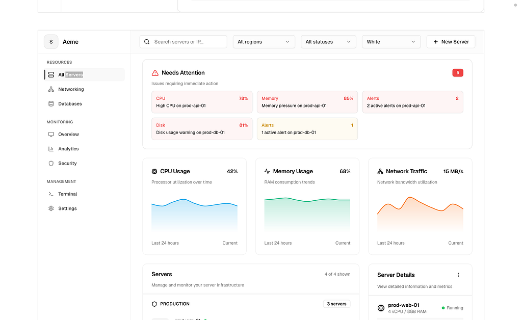 Servers Management Dashboard by Yusuf on Dribbble