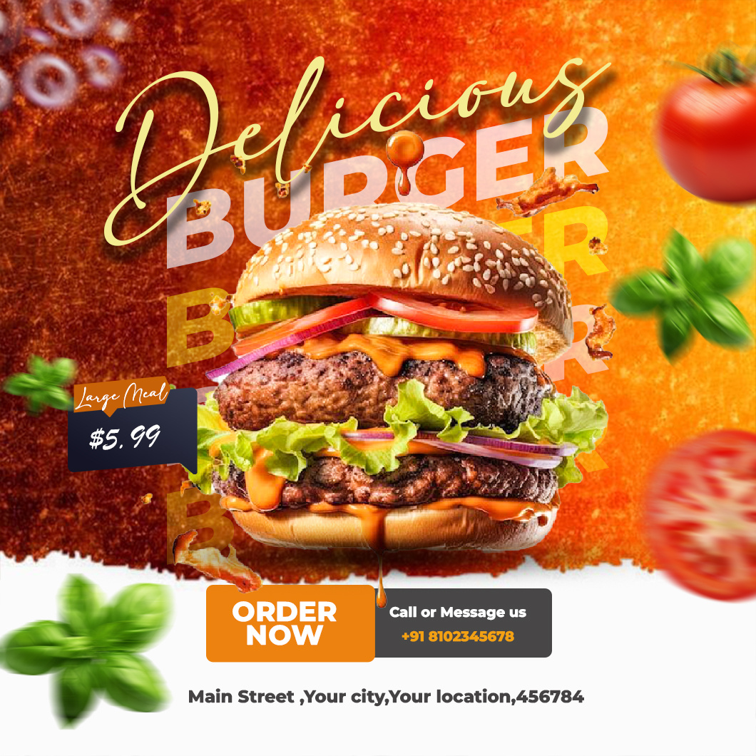 Delicious Burger Social Media Creative Design by Navya Saxena on Dribbble