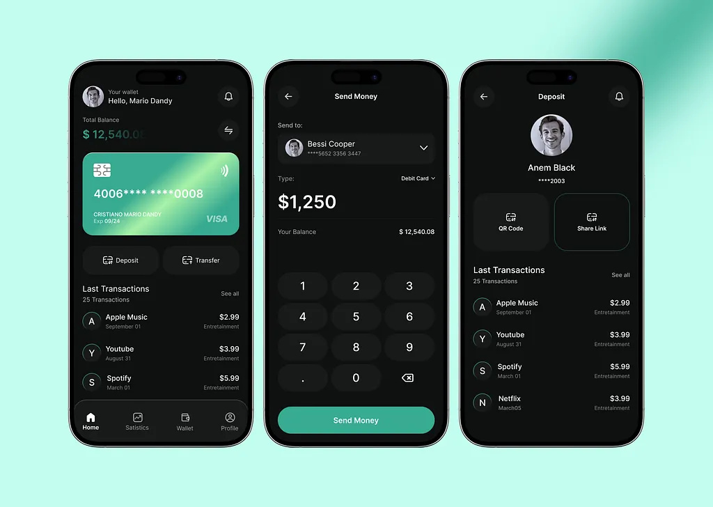 Fintech Dark Mobile App UI Design by Md Bulbul Islam on Dribbble