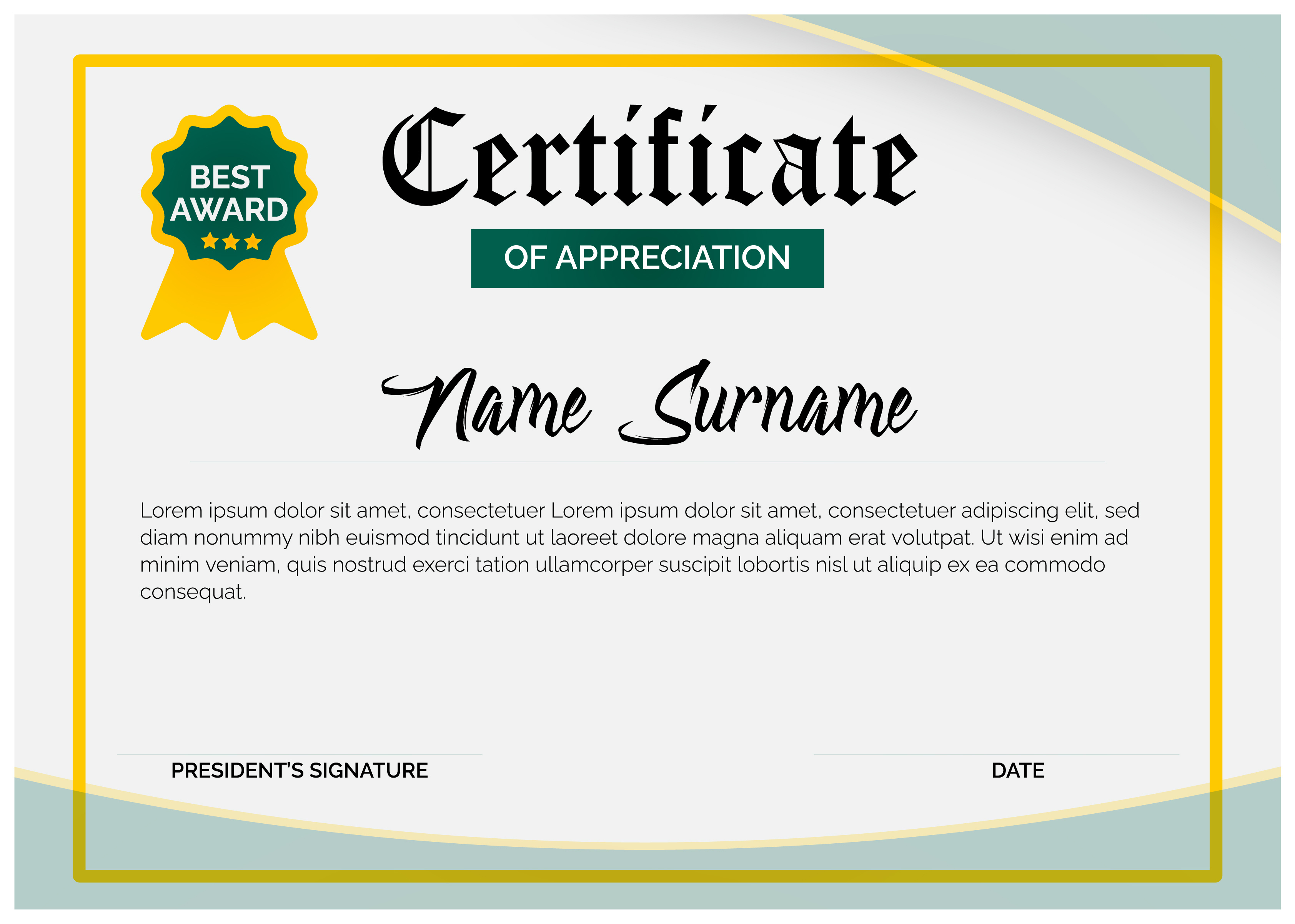 Certificate of Appreciation with Award Badge Template. by Tahsin Rahman ...