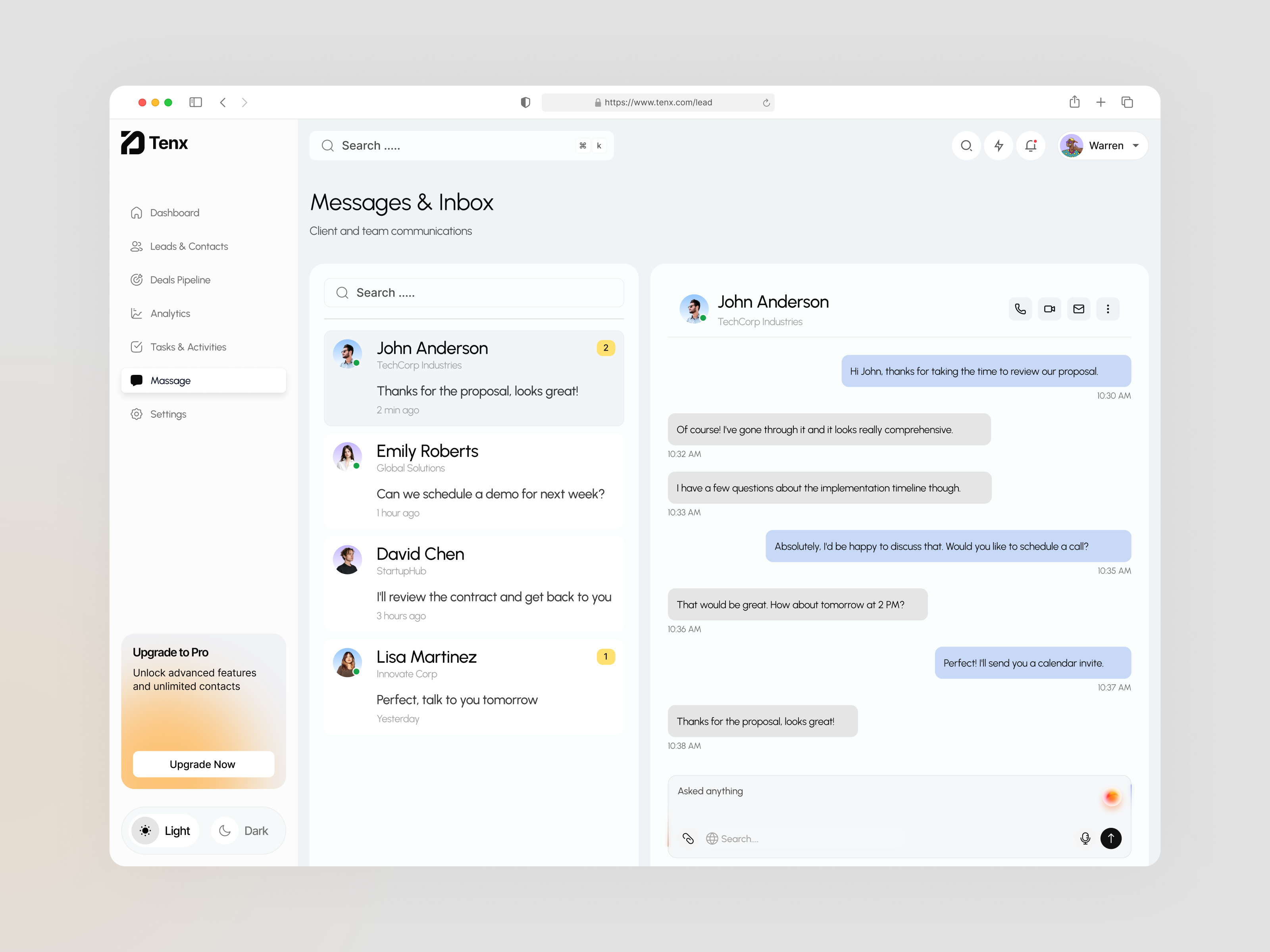 CRM Dashboard – Messages & Inbox UI by Jidan ☾ for Zain's Studio on ...