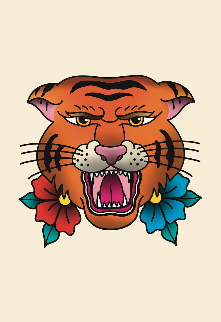 Tiger Head Tattoo Style Illustration by Esther Denton on Dribbble
