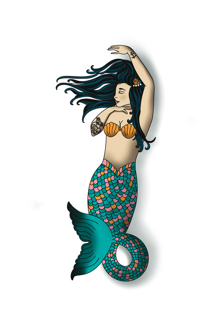 Mermaid and Anchor Tattoo Style Illustration by Esther Denton on Dribbble
