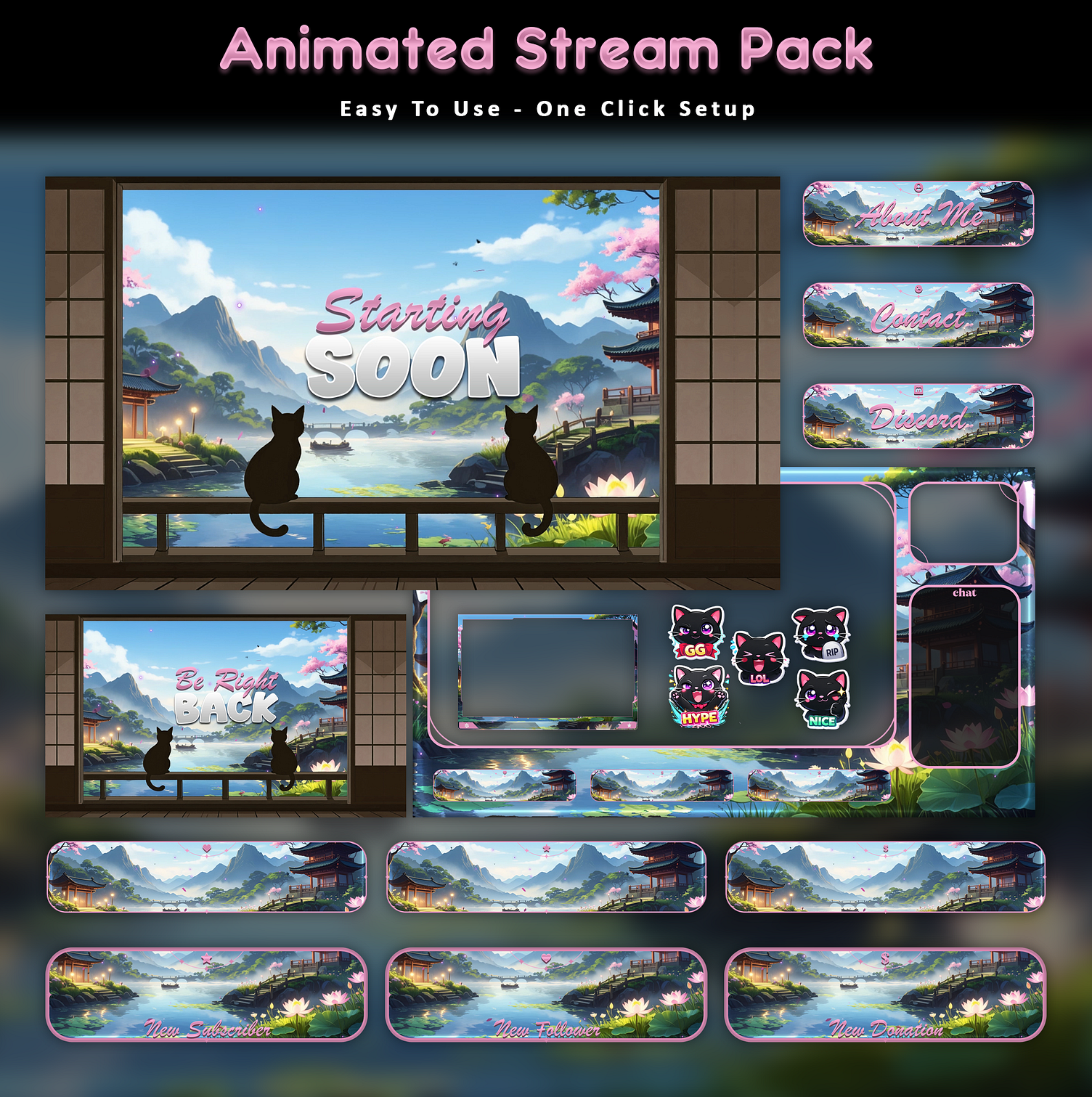 Mid-day Cats Sakura Stream Overlay | Twitch Overlays by ...