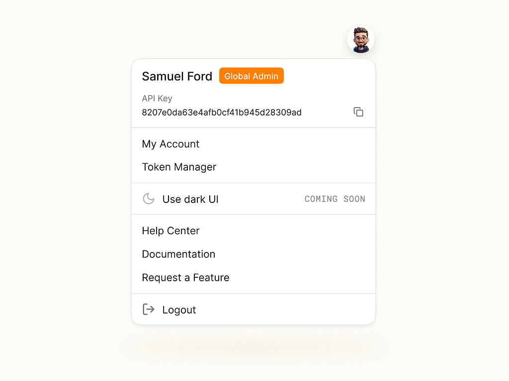 User Menu - New Countly UI by Antonin Kus on Dribbble