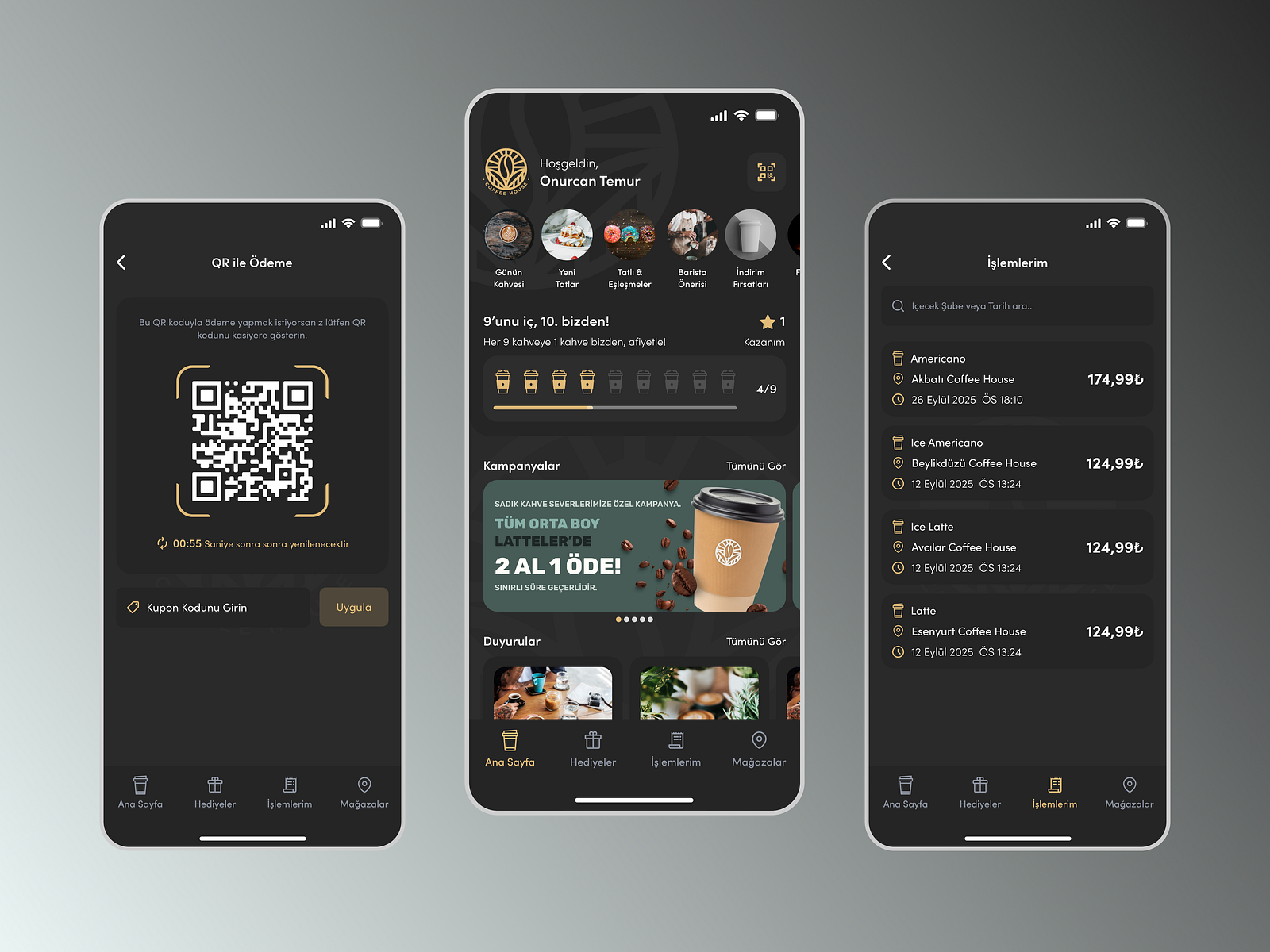 Coffee Loyalty & Mobile Payment App UI by Onurcan Temur on Dribbble