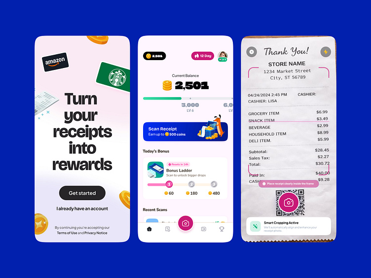 Scan & Earn — Rewards App UI by Mahima Mahajan on Dribbble