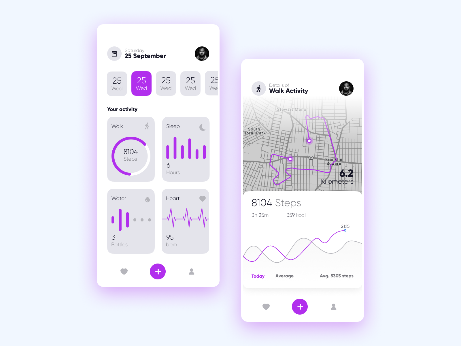Fitness Tracker Mobile App UI, Light & Dark Mode by Ashar Waseem on Dribbble