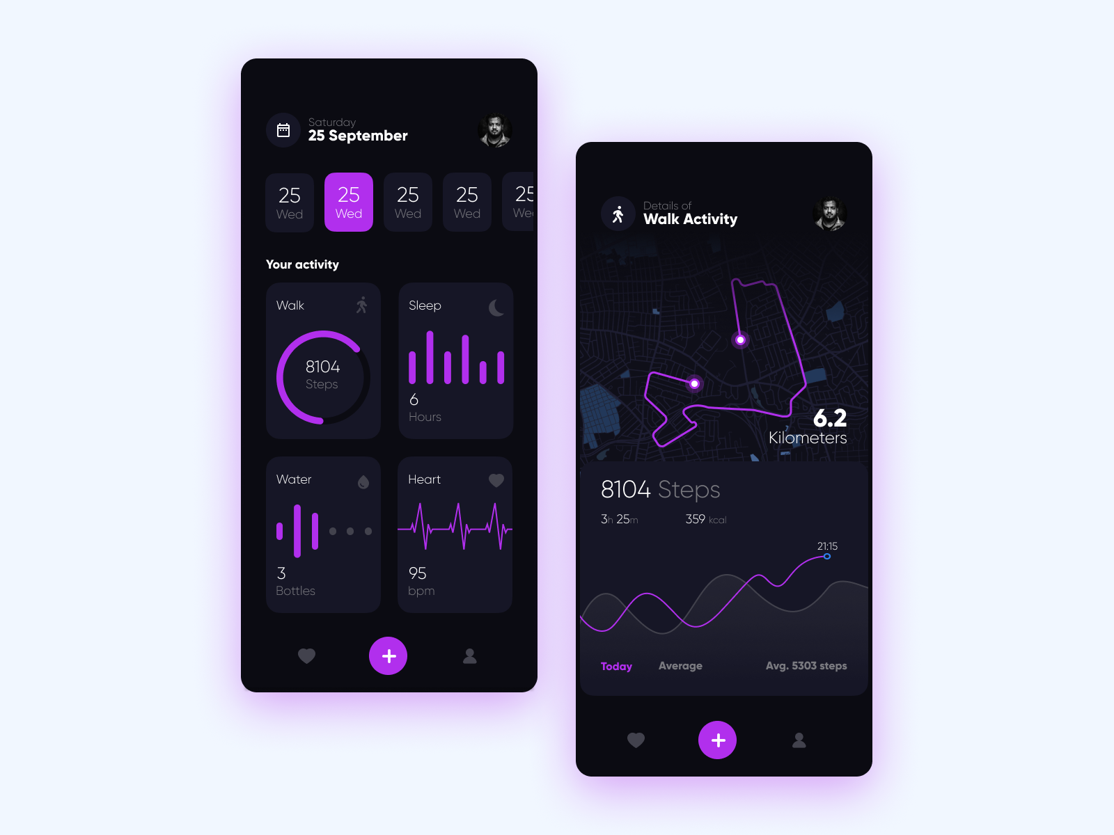Fitness Tracker Mobile App UI, Light & Dark Mode by Ashar Waseem on Dribbble