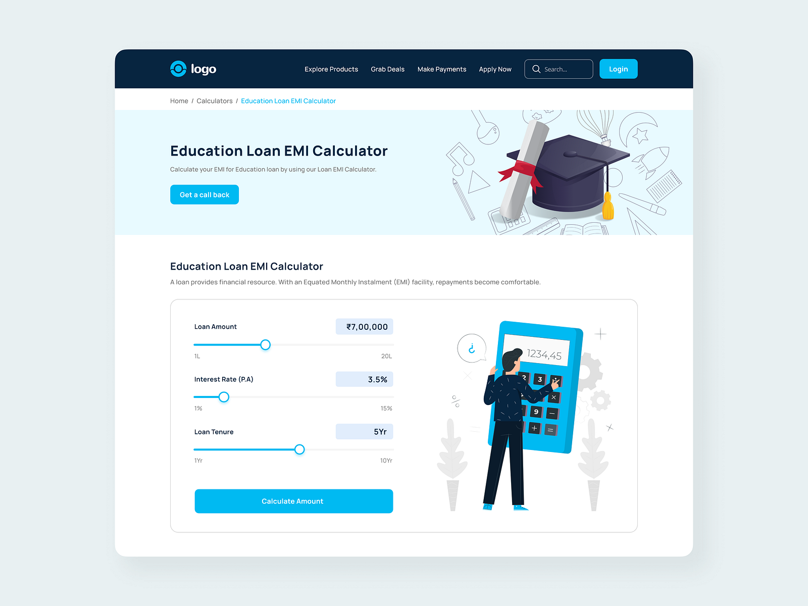 Education Loan EMI Calculator | UI Design by Ananthu Dileep on Dribbble