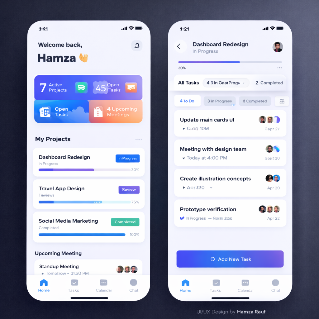 Project Management App – Dashboard & Task UI Design by Hamza Rauf on Dribbble