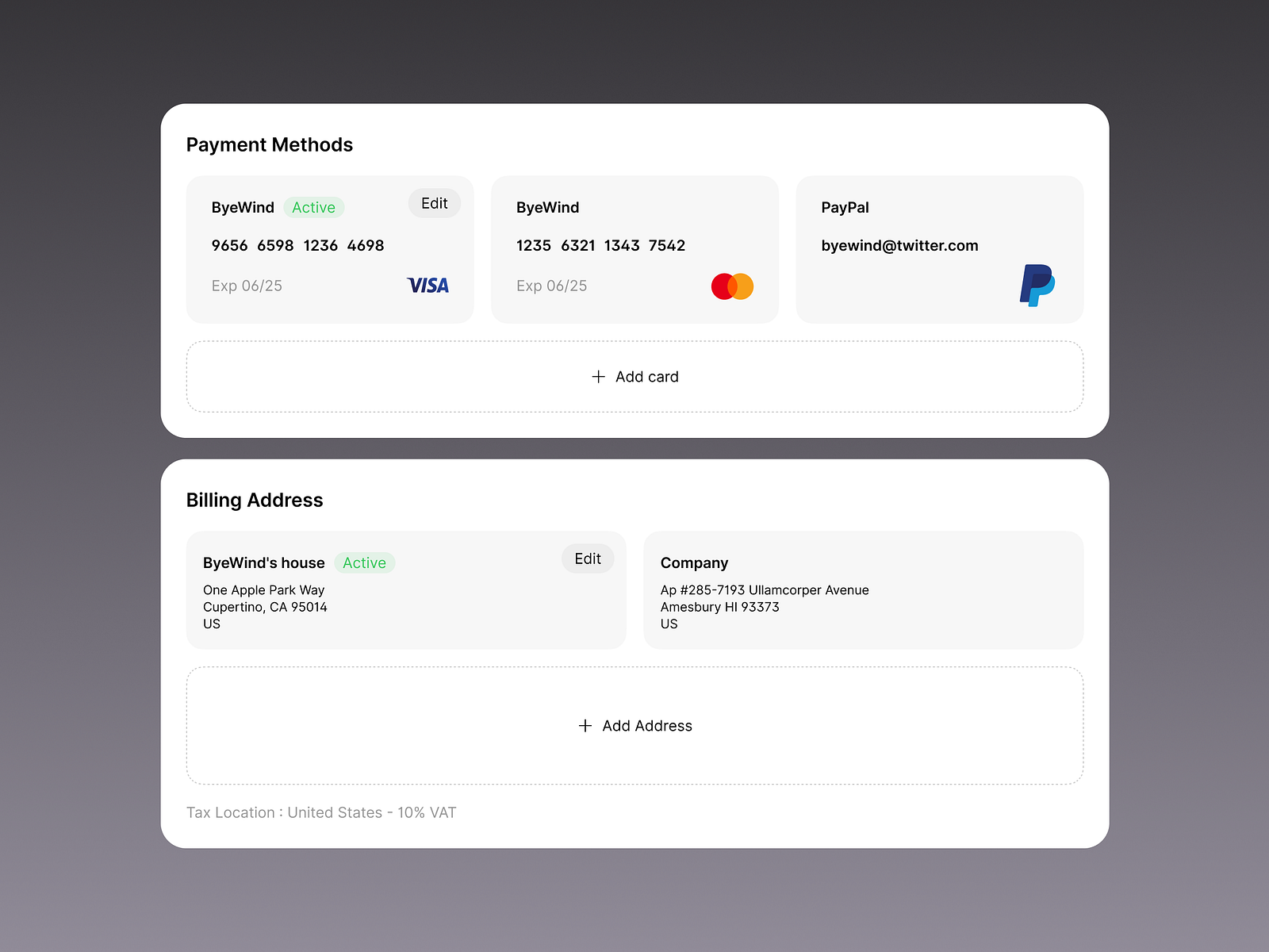 Payment Methods - Made with SnowUI by ByeWind on Dribbble