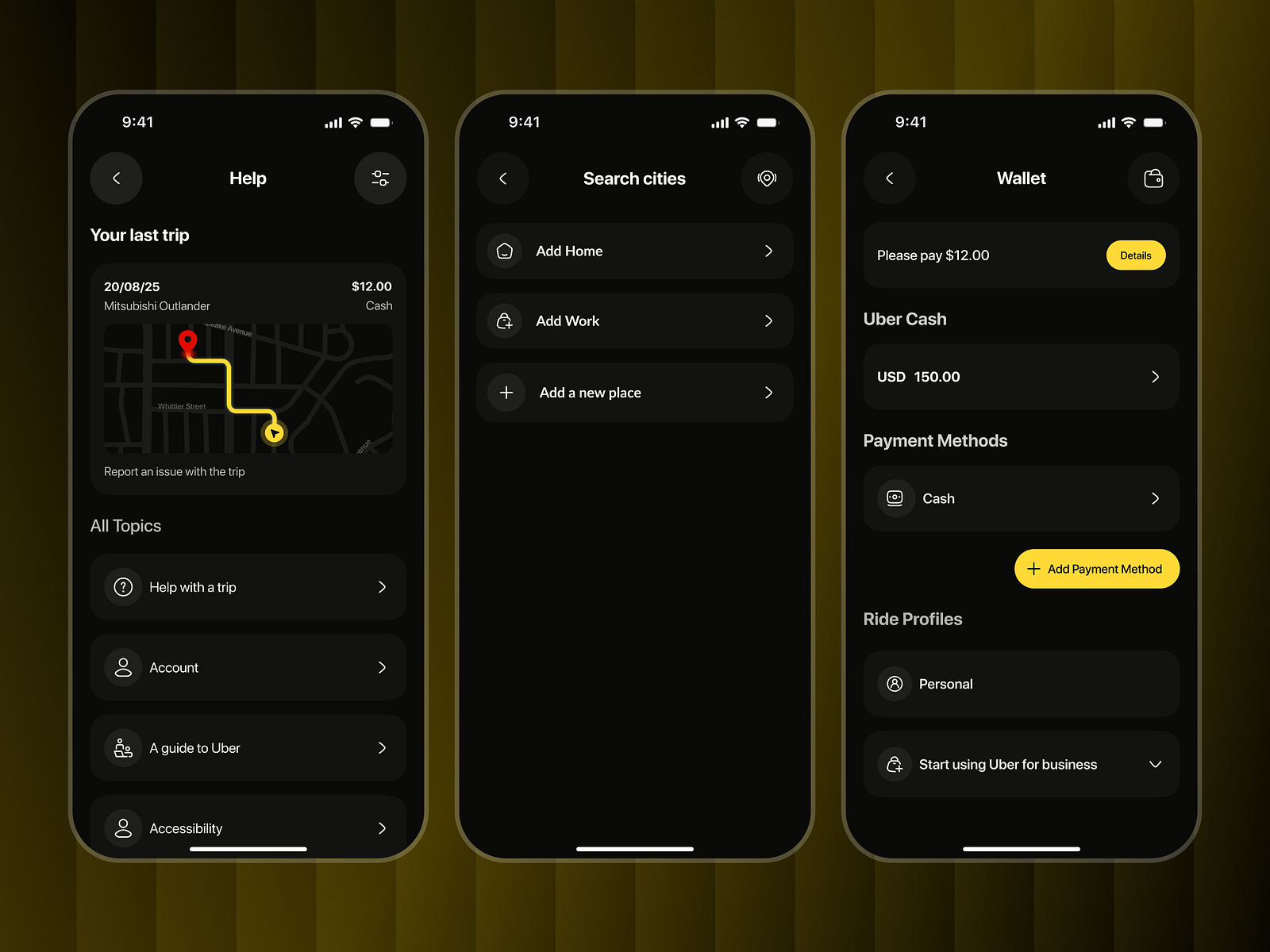 Uber Ride App – Help, Search & Wallet Screens by UI Munna 🔥 on Dribbble