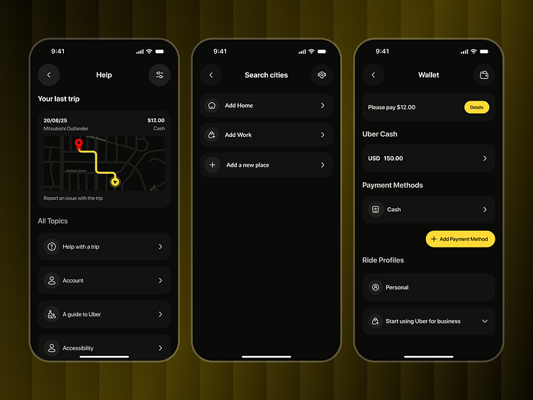Uber Ride App – Help, Search & Wallet Screens by UI Munna 🔥 on Dribbble