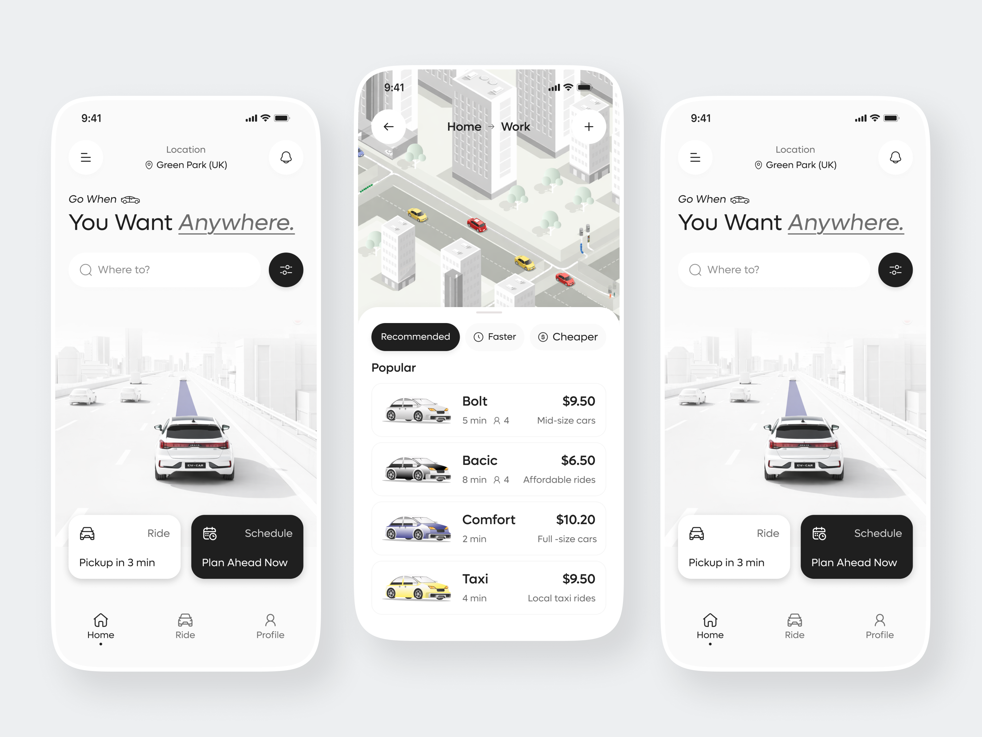 Anywhere Ride — Clean Taxi Booking App UI by Mohammad Ali on Dribbble