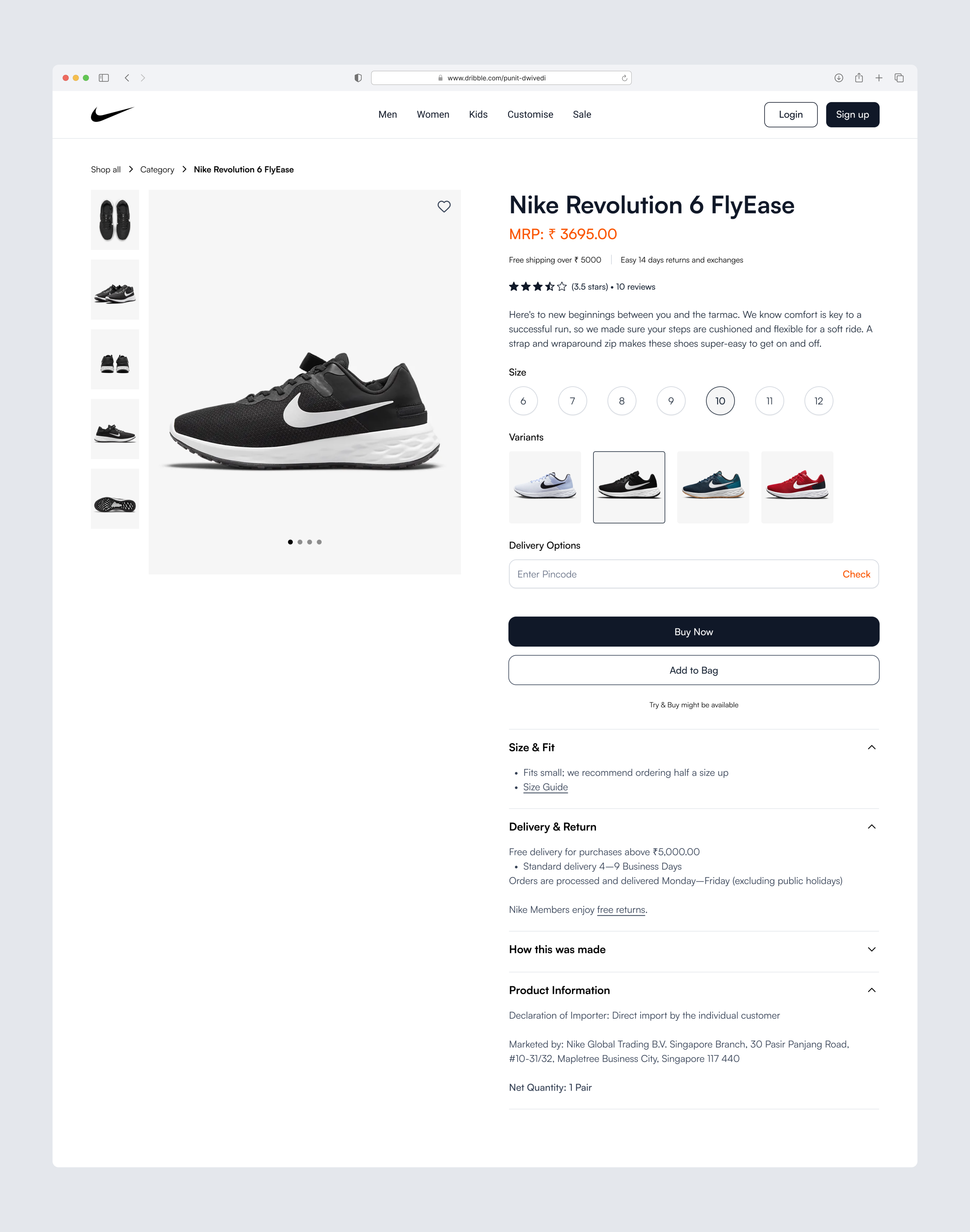 Refreshed layout(UI) for Nike Product Page by Punit Dwivedi on Dribbble