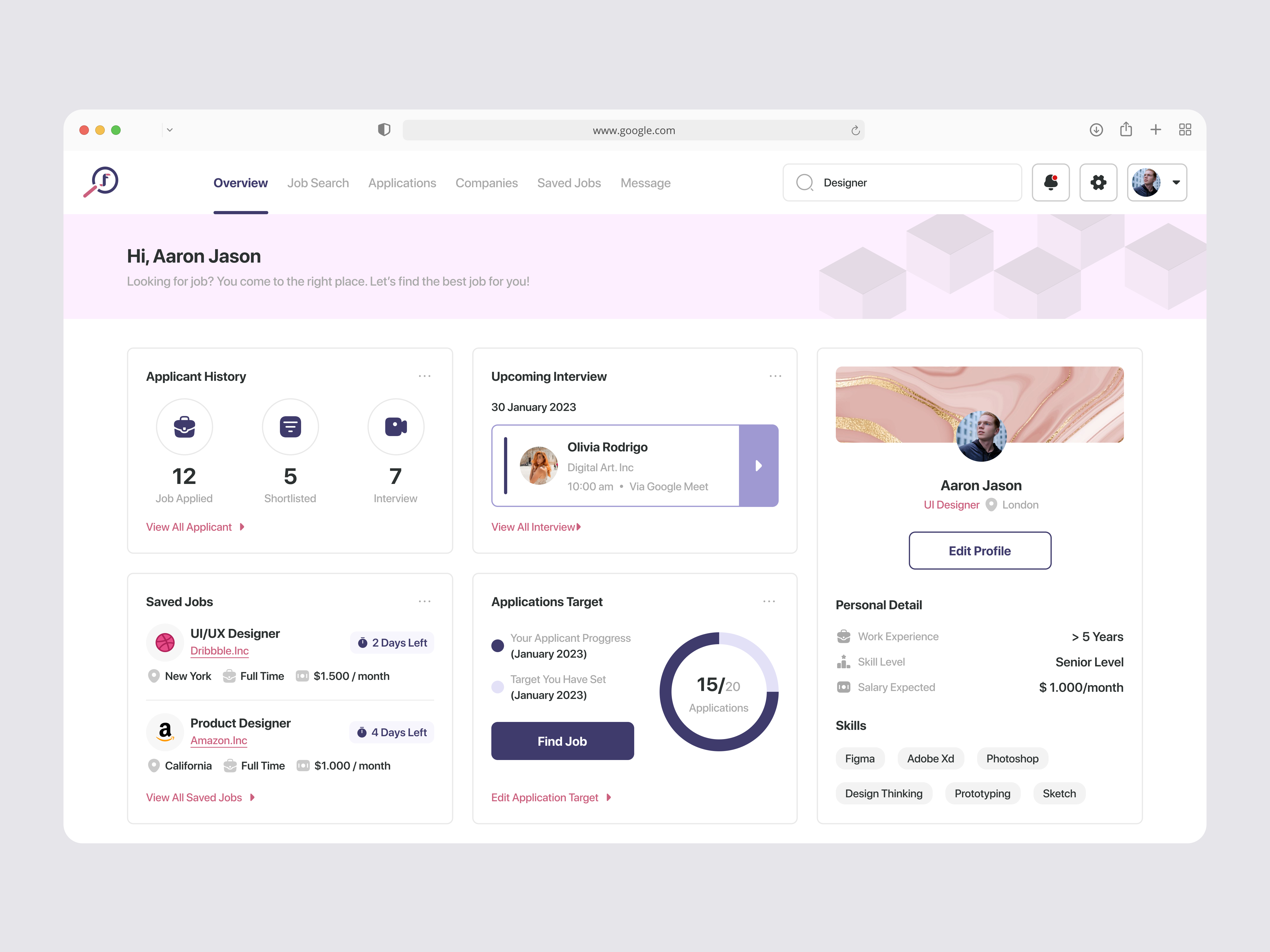 JobFine - Job Finder Dashboard by Alif Nabil for Aksantara on Dribbble