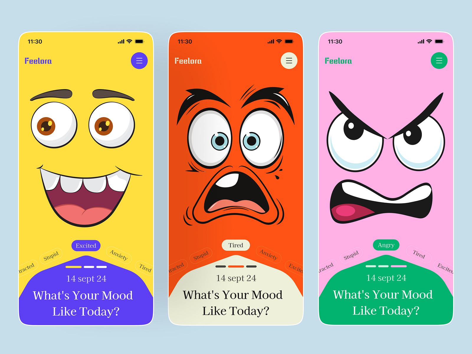 Feelora – Interactive Mood Tracker App UI by IMRAN KHAN on Dribbble