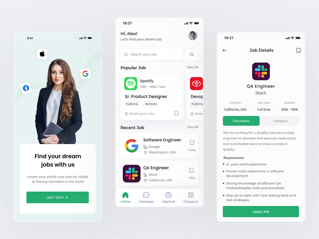 Job portal Mobile App UI design by Sohag Islam for Gravity ™ on Dribbble