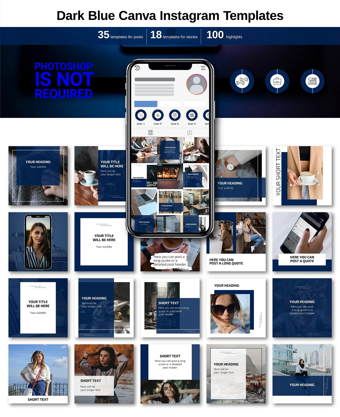 Dark Blue CANVA Instagram Templates by Instagram Templates & Themes on ...