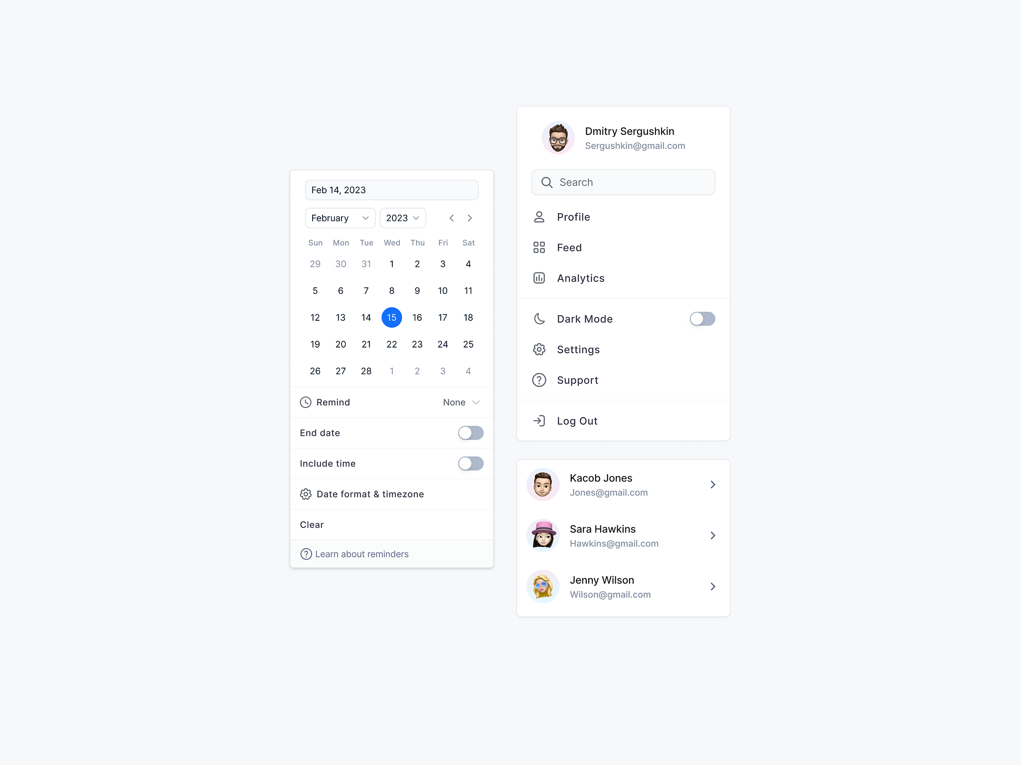 Dropdown and Date Picker UI Components by Dmitry Sergushkin on Dribbble