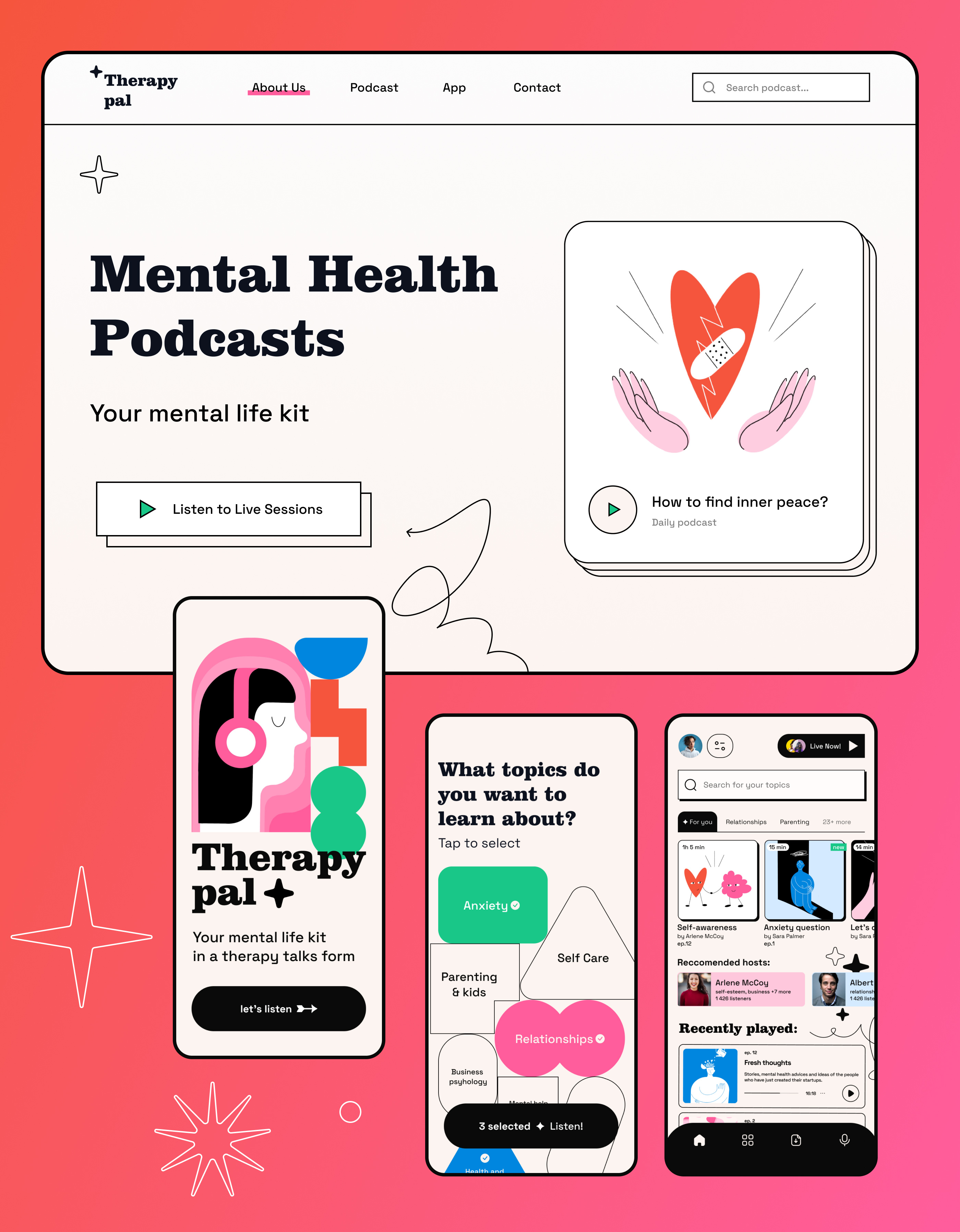 Therapy Pal Podcast Platform Case Study: web and mobile app by Ronas IT | UI/UX Team on Dribbble