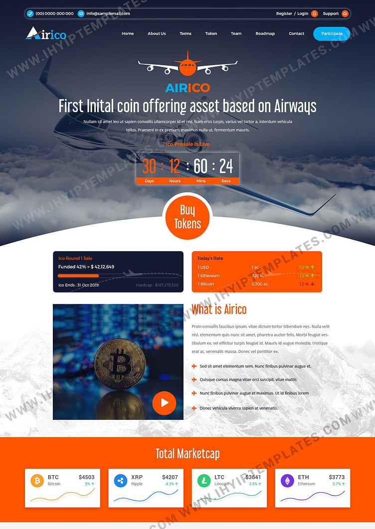 ICO Website Template with Crypto landing page layout design by IHYIP ...